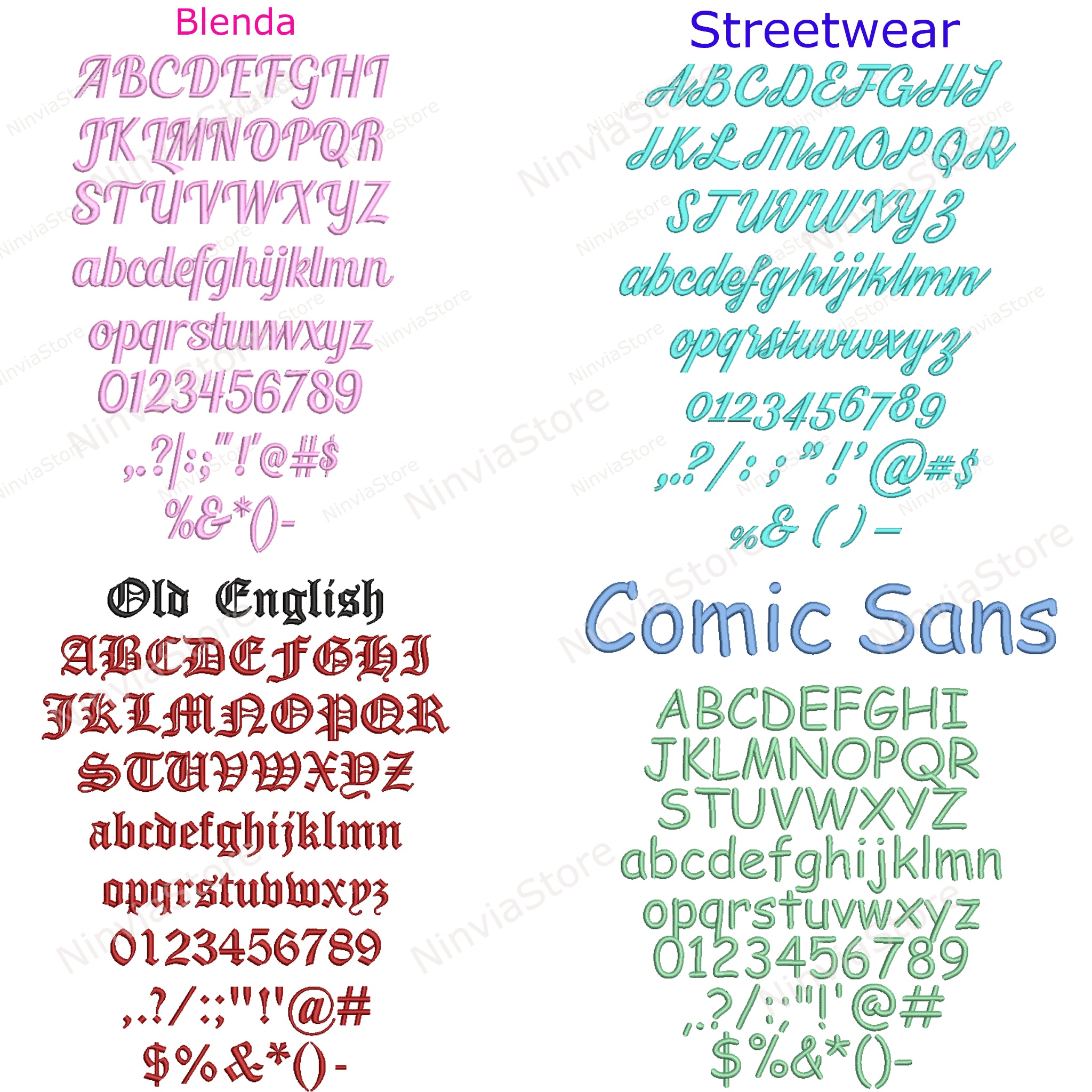 30 BX Machine Embroidery Fonts 0.25" and 0.5" Sizes, Alphabet Designs ...