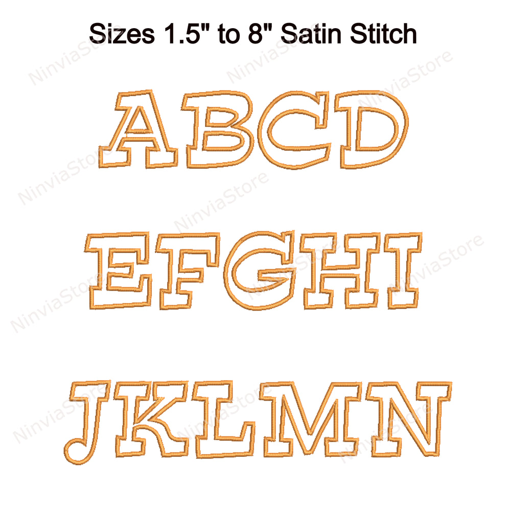 Cartoon Outline Machine Embroidery Font, Monogram Alphabet Embroidery ...