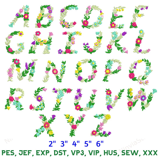 Floral Script Machine Embroidery Font, Flower Alphabet Embroidery ...