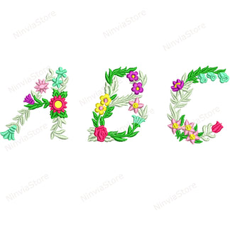 Floral Script Machine Embroidery Font, Flower Alphabet Embroidery ...