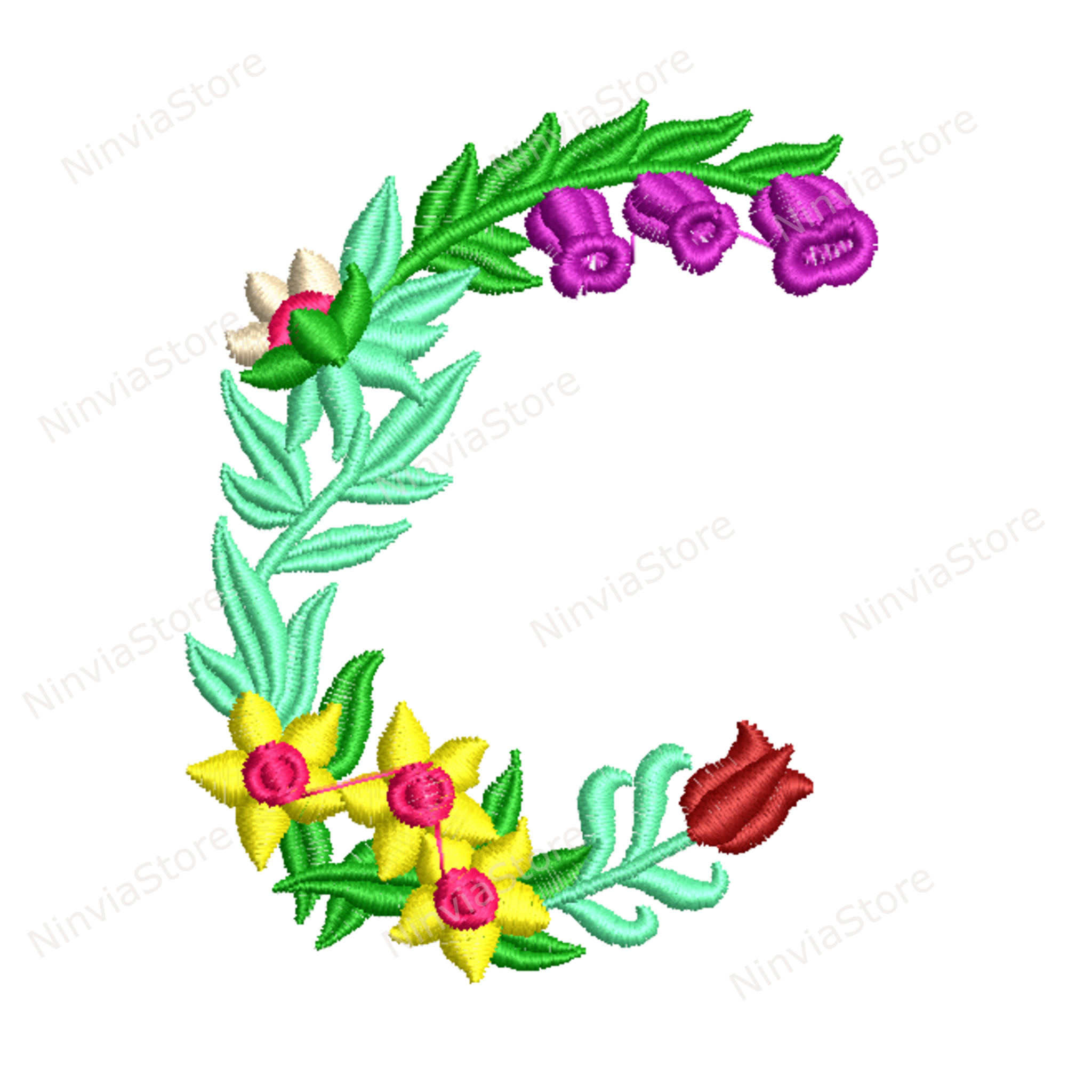 Floral Script Machine Embroidery Font, Flower Alphabet Embroidery ...