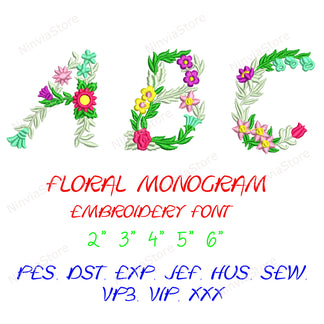Floral Script Machine Embroidery Font, Flower Alphabet Embroidery ...