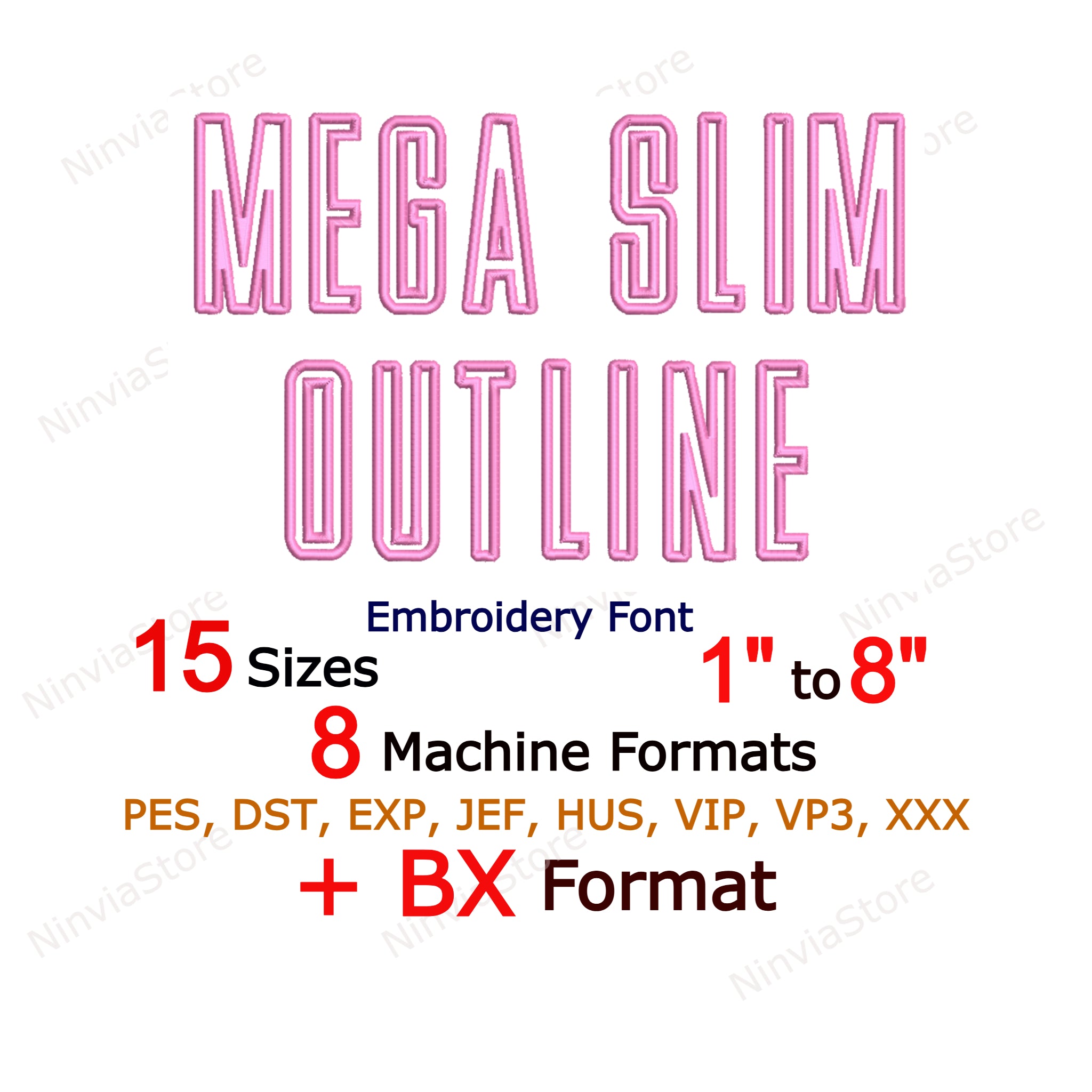Mega Slim Block Outline Machine Embroidery Font, Embroidery Design ...