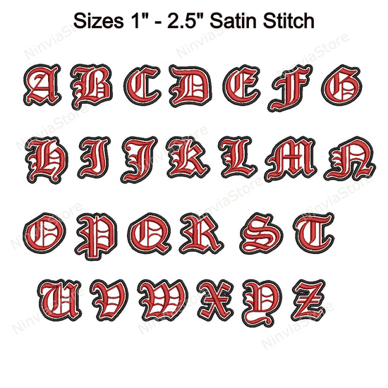 2 Color Gothic Machine Embroidery Font, Old English Alphabet Design ...