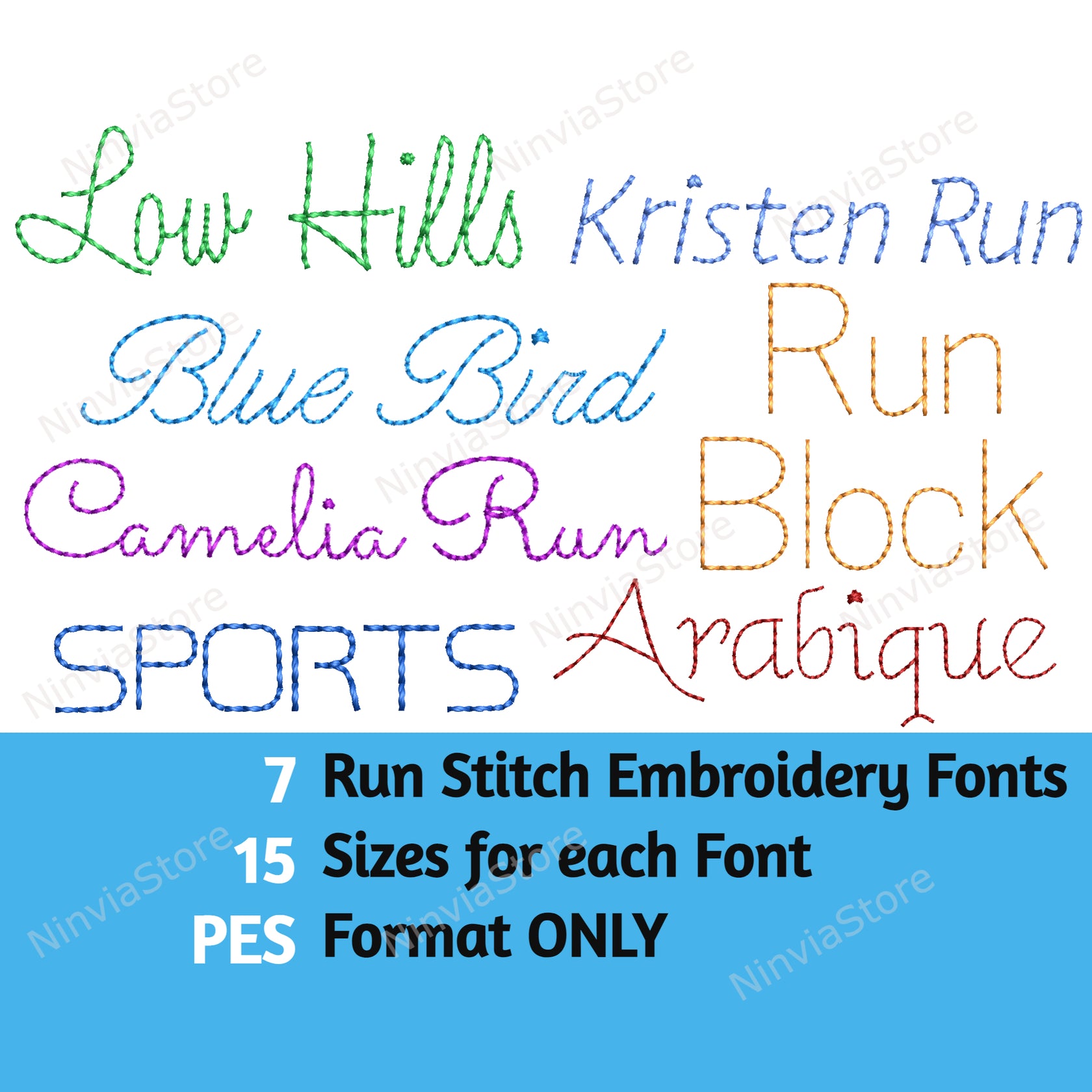 7 PES Bean Stitch Embroidery Fonts Bundle, Run Stitch Font pe – NinviaStore