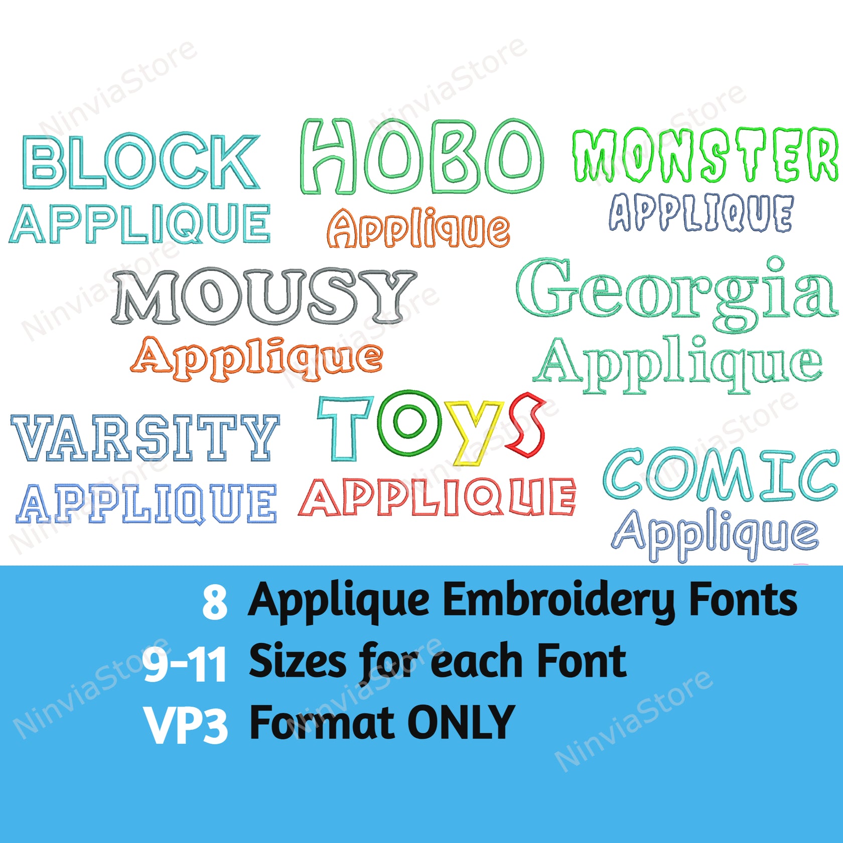 8 VP3 Applique Embroidery Fonts Bundle, Applique Monogram Font VP3 ...